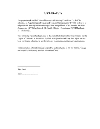 Internship report in travel agency Ramdung Expedition Pvt. ltd, Nepal | PDF