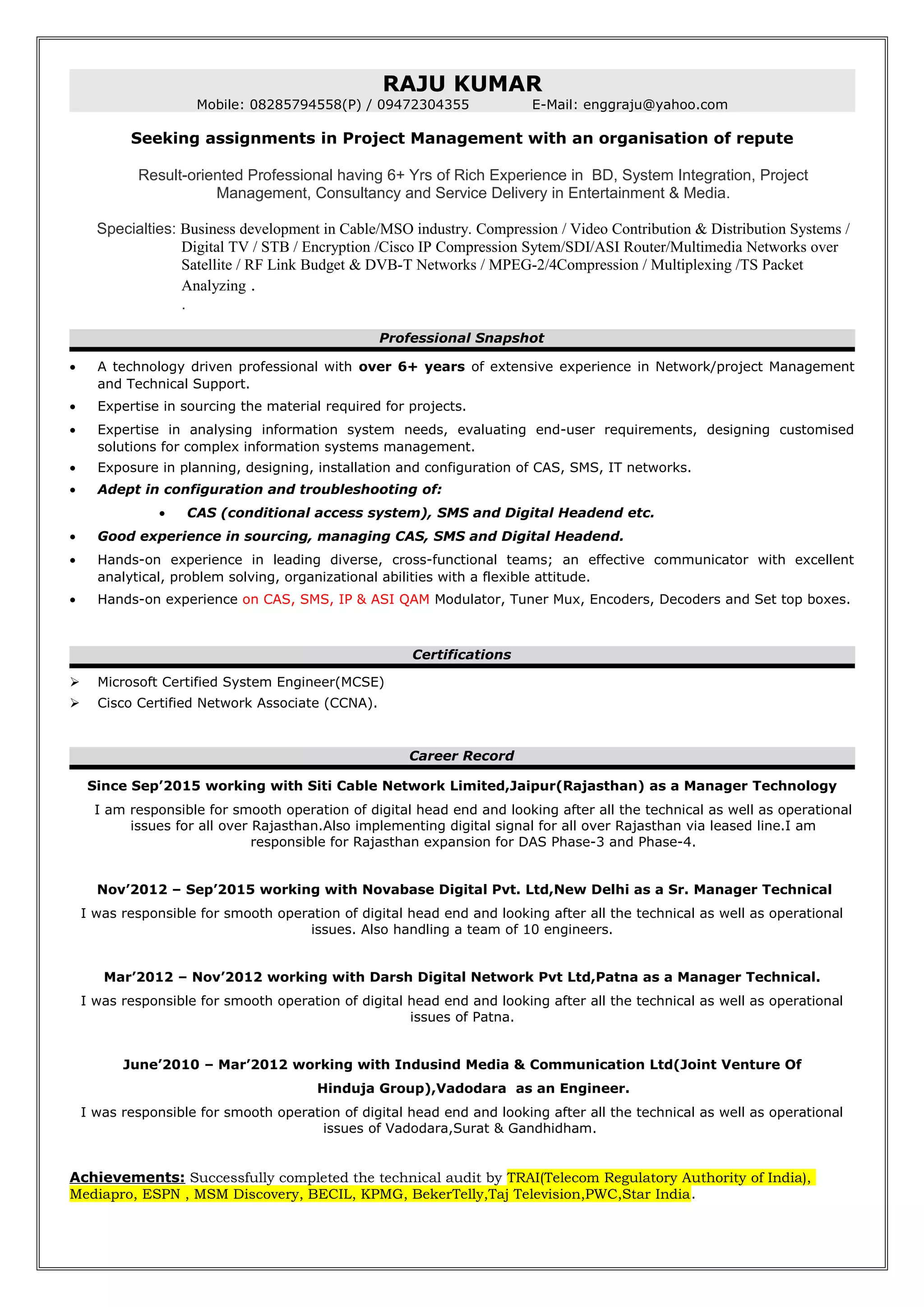 Raju resusme | DOC | Computer Networking | Computing