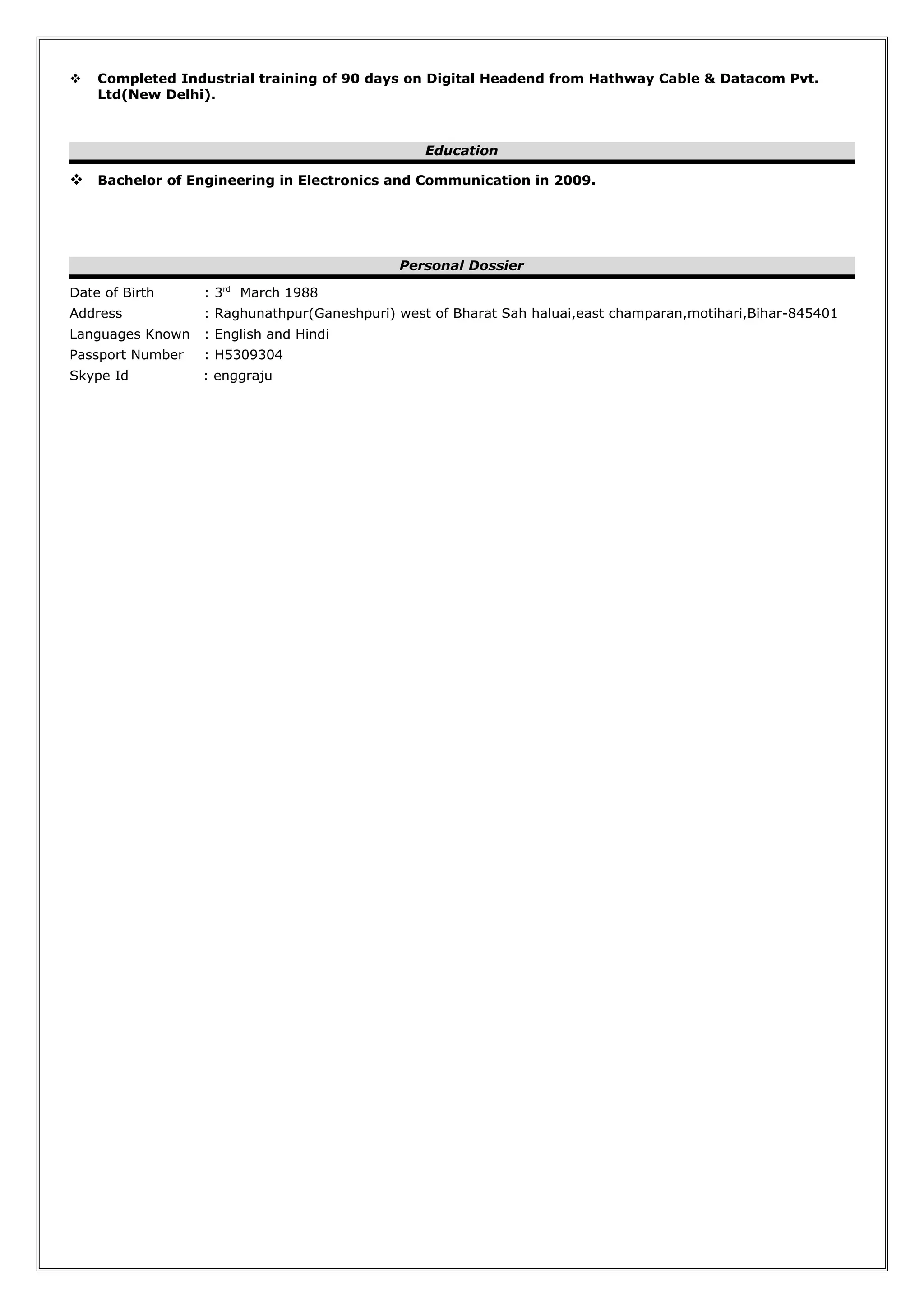 Raju resusme | DOC | Computer Networking | Computing