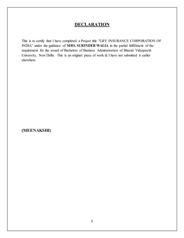 Project on LIC | DOCX