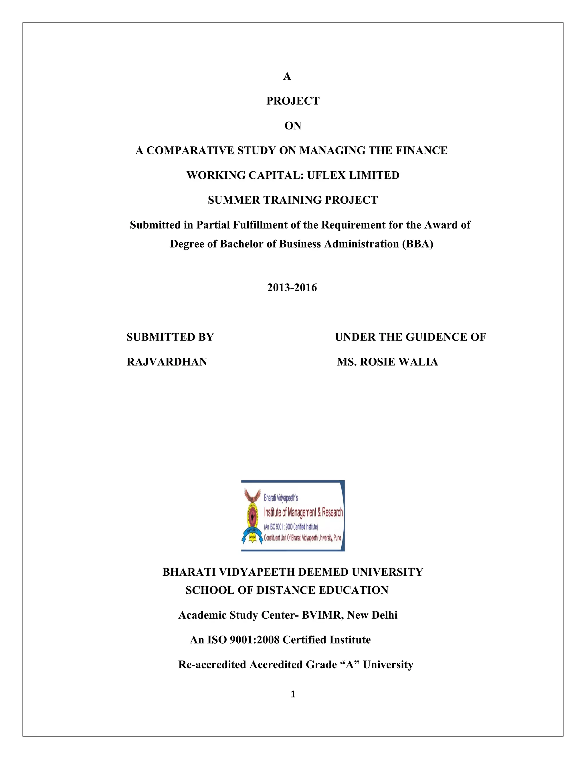 Rajvardhan uflex project | PDF