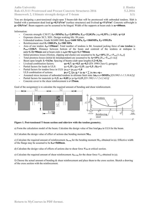 Prestressed concrete Course assignments, 2016 | PDF