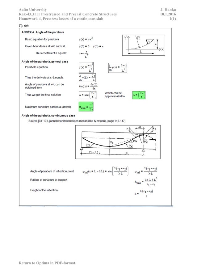 Prestressed concrete Course assignments, 2016 | PDF