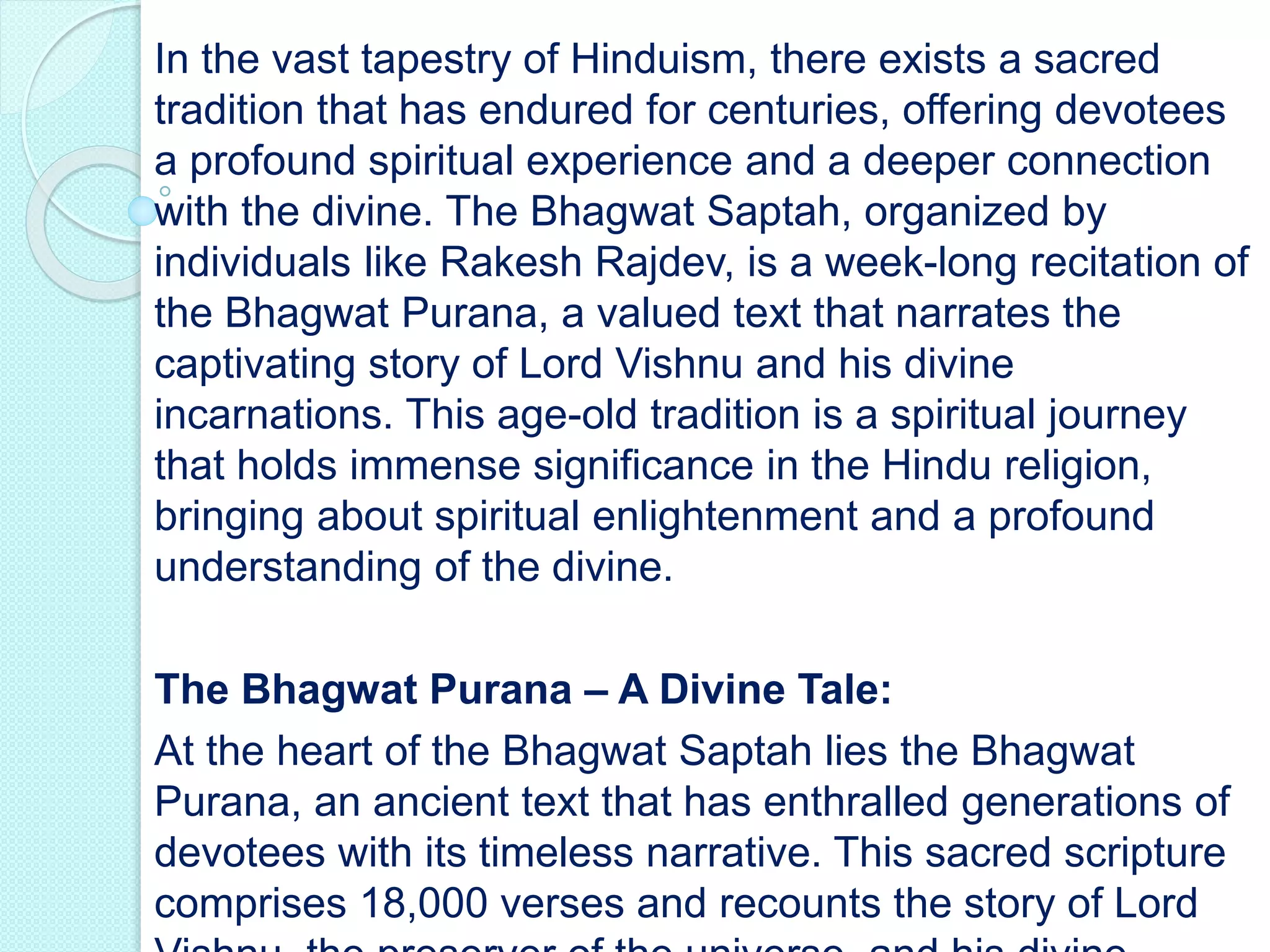 Rakesh Rajdev The Sacred Tradition Of Bhagwat Saptah | PPT | Free Download
