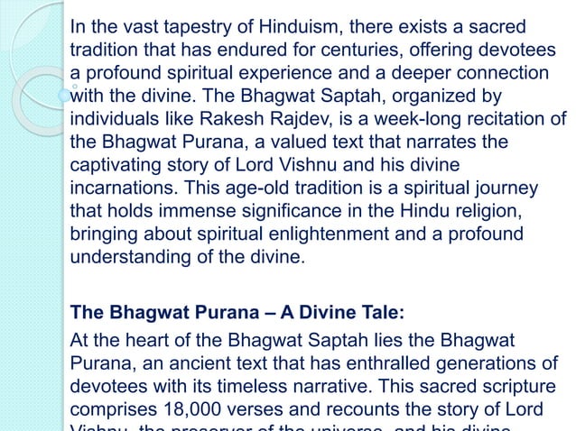 Rakesh Rajdev The Sacred Tradition Of Bhagwat Saptah | PPT
