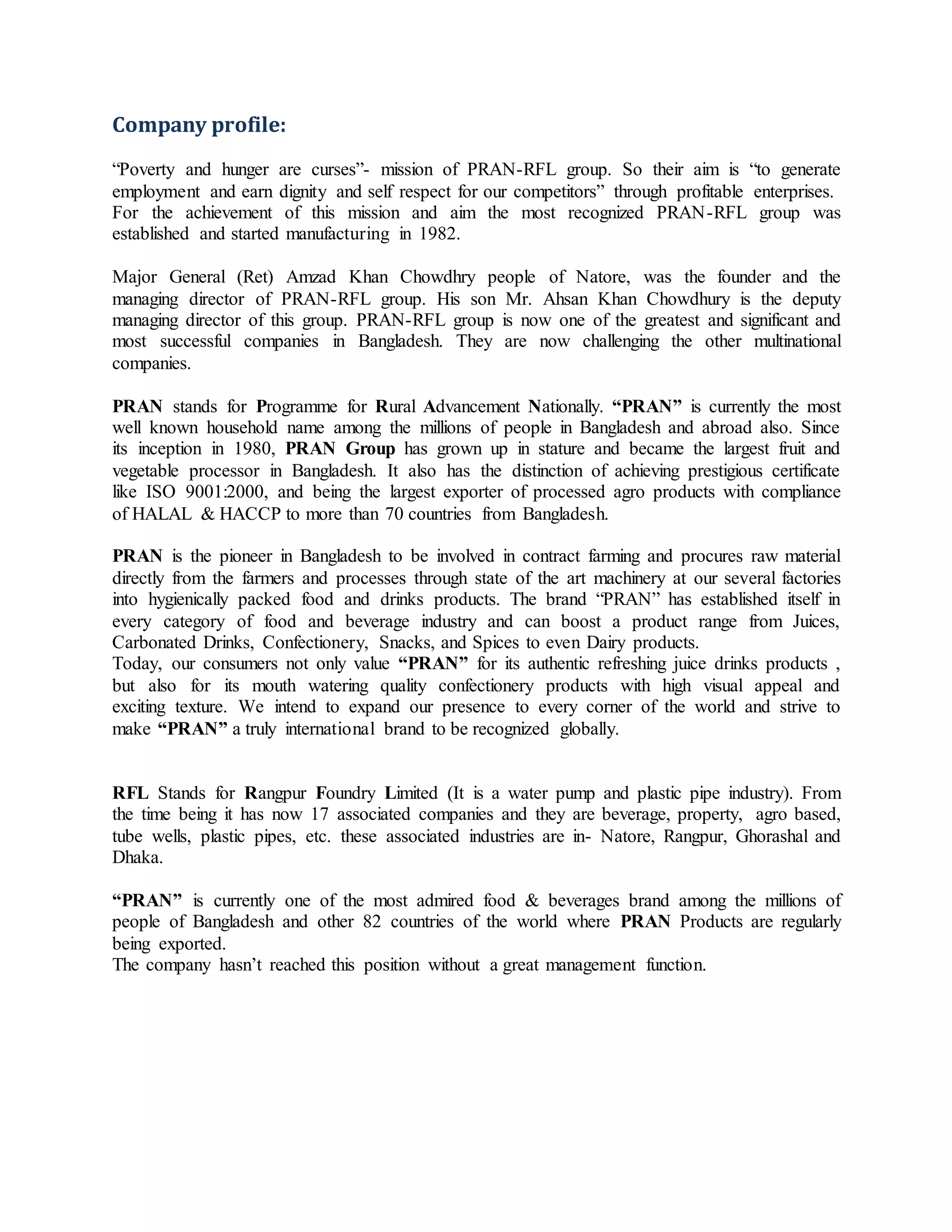 pran rfl porduct line | DOCX