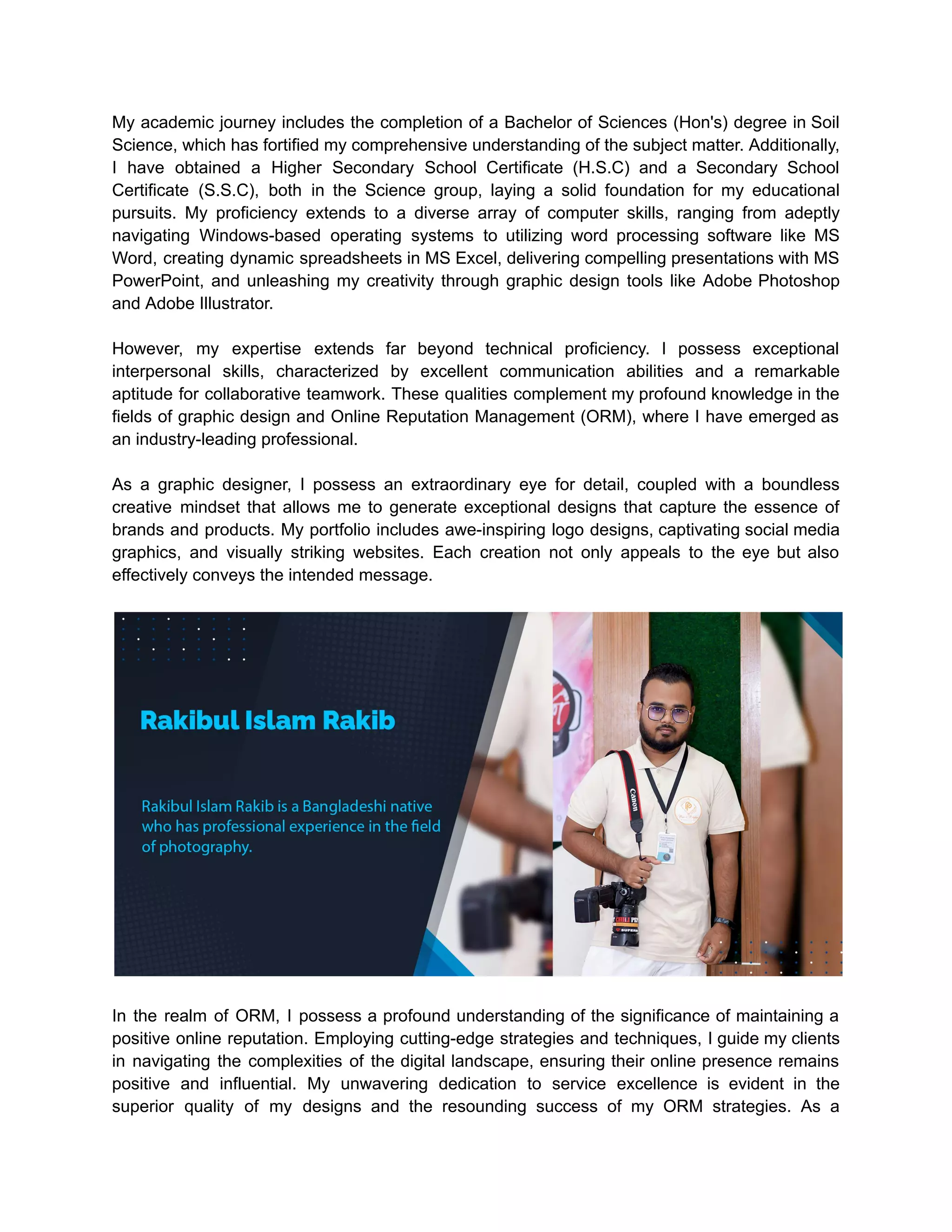 Rakibul Islam Rakib Bio.pdf | Photography | Arts and Crafts