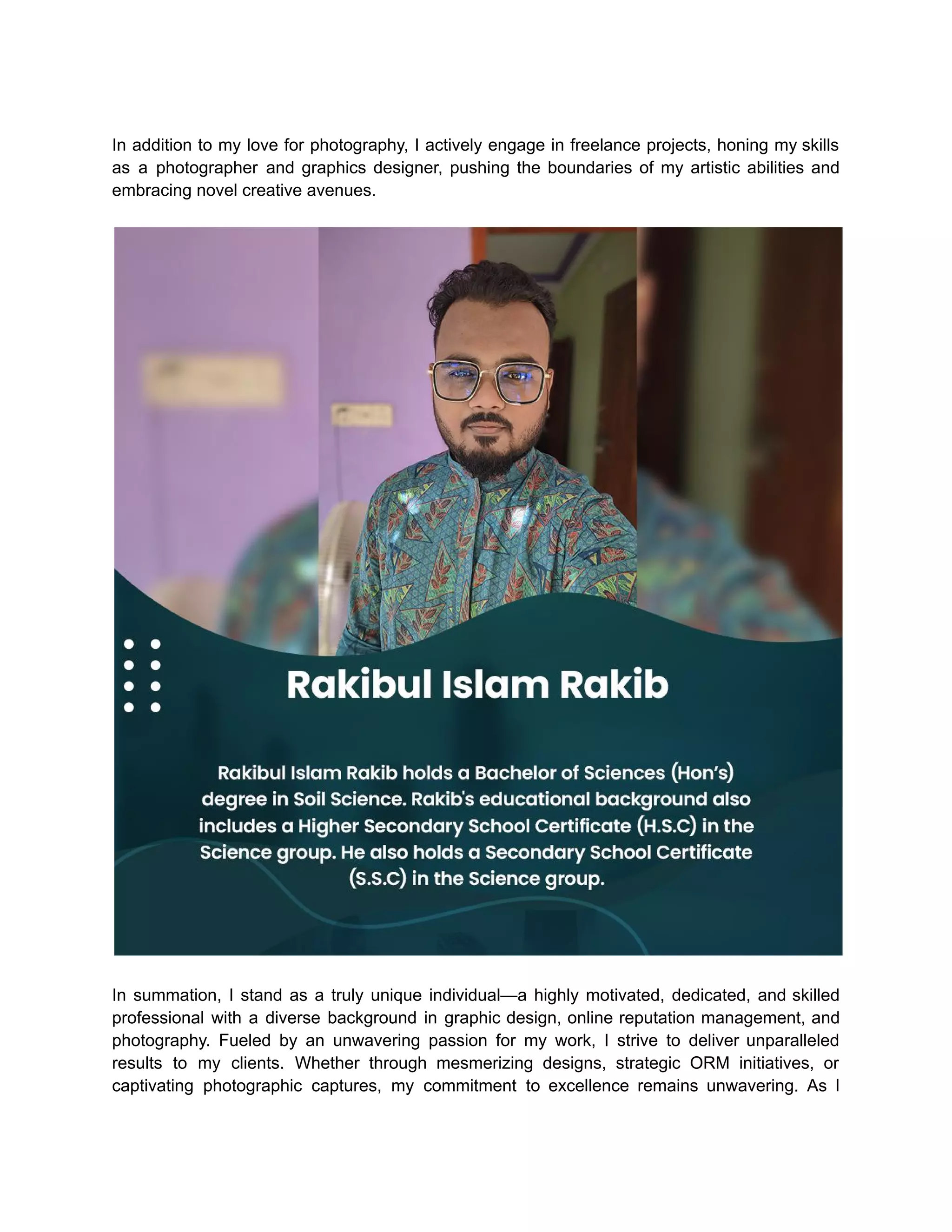 Rakibul Islam Rakib Bio.pdf | Photography | Arts and Crafts