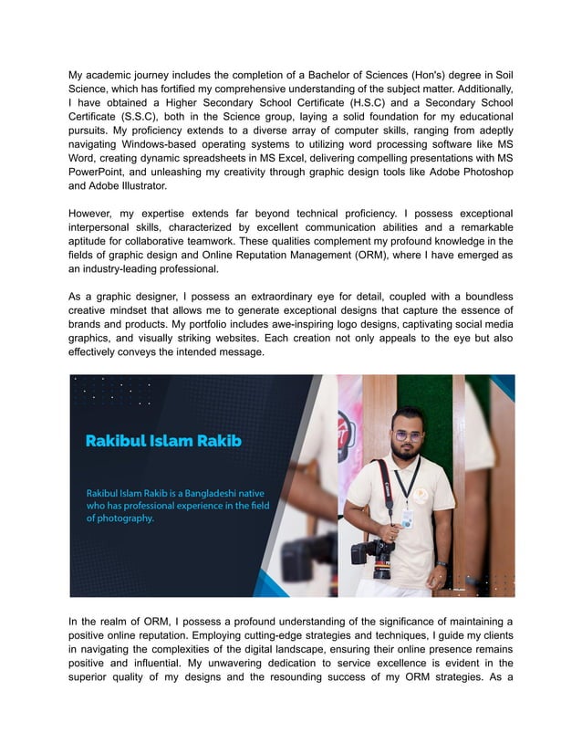 Rakibul Islam Rakib Bio.pdf | Photography | Arts and Crafts