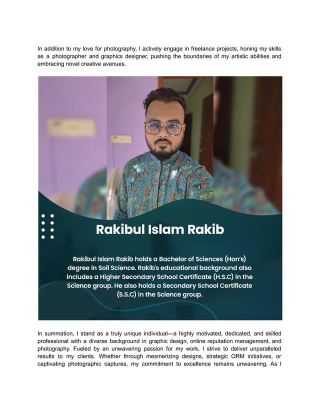 Rakibul Islam Rakib Bio.pdf | Photography | Arts and Crafts