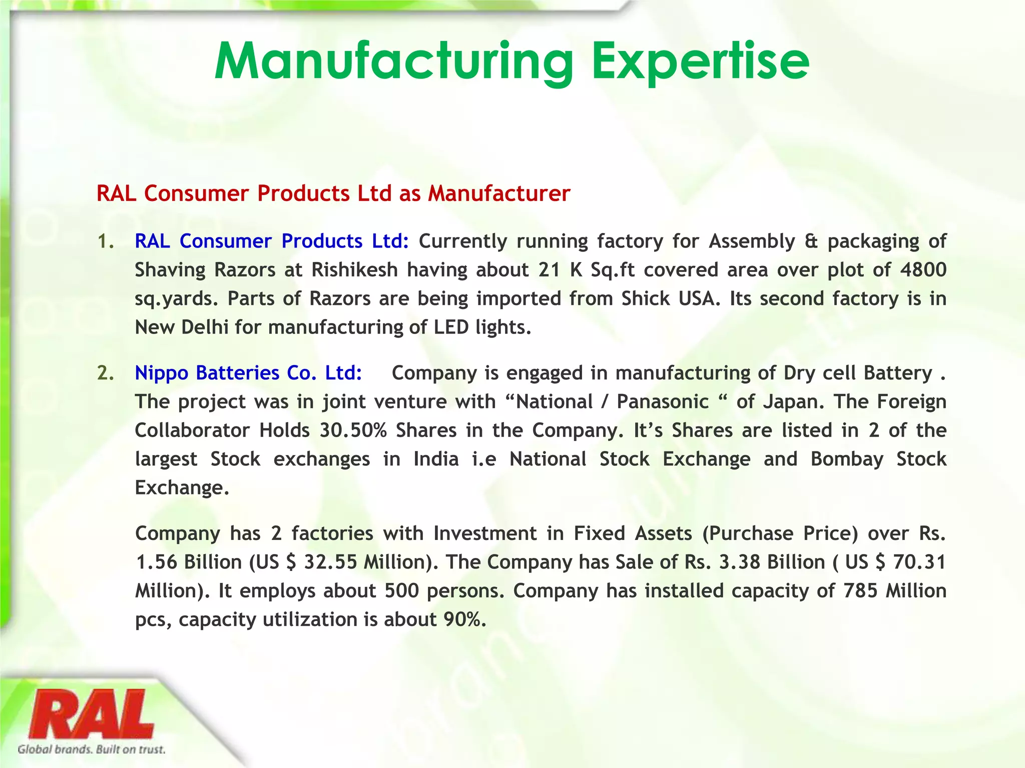 RAL consumer products limited corporate presentation | PPT