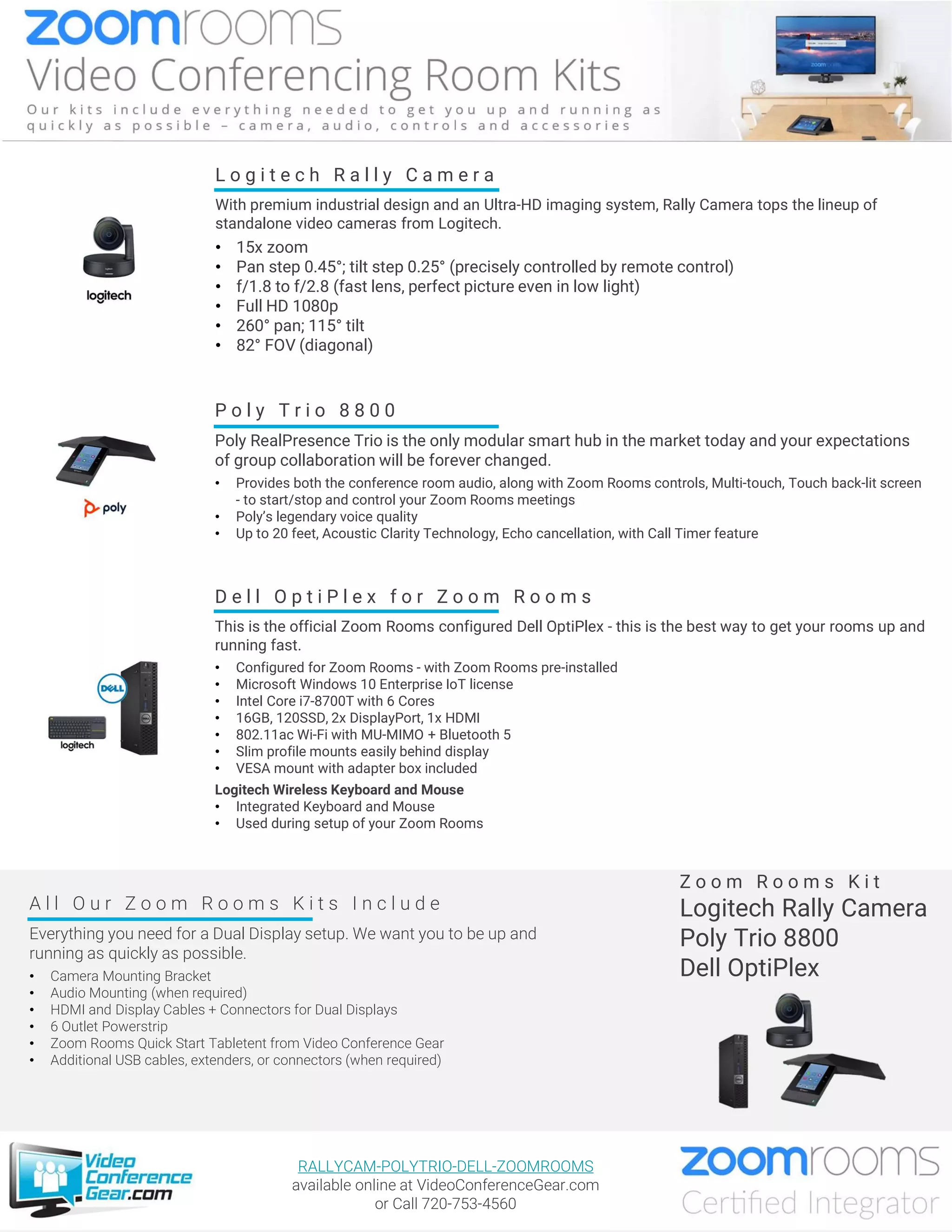 Zoom Rooms Kit from Video Conference Gear featuring the Logitech Rally ...