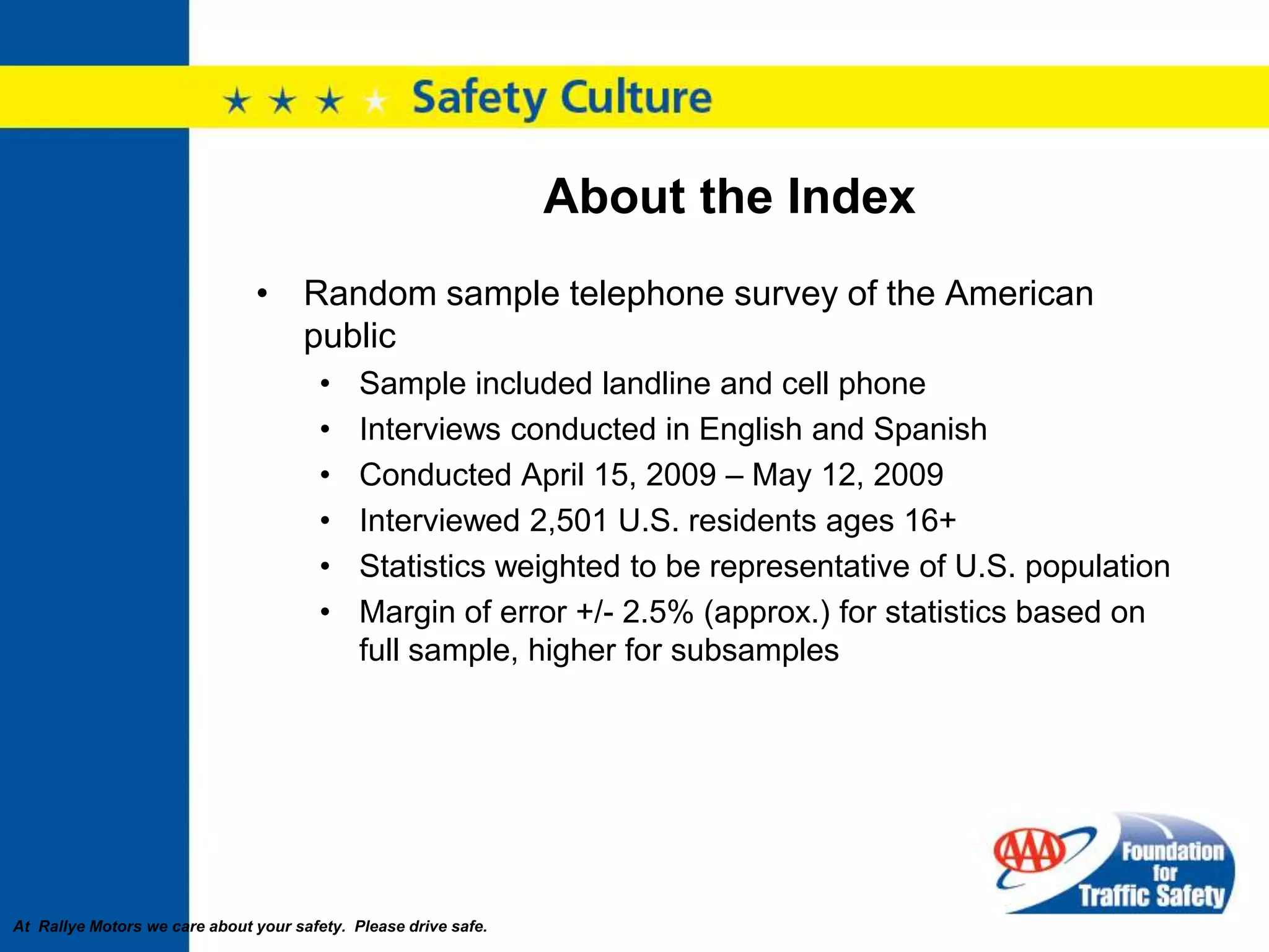 Rallye motors 2009 aaa traffic safety index | PPT