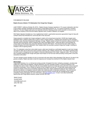 Ralphs grocery collects 11% redemption with Varga Door Hangers | PDF