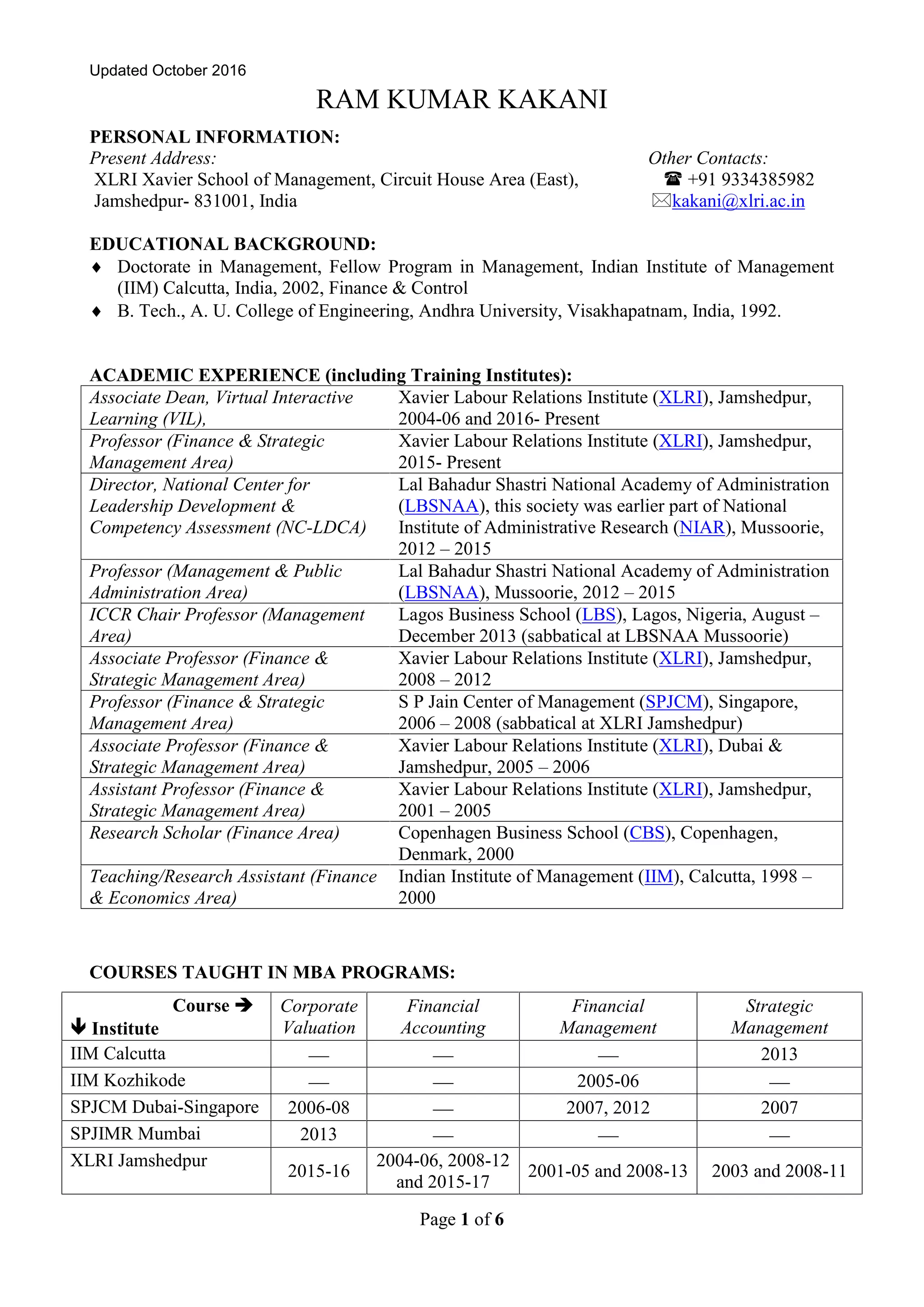 Curriculum Vitae of Prof. Kakani | PDF