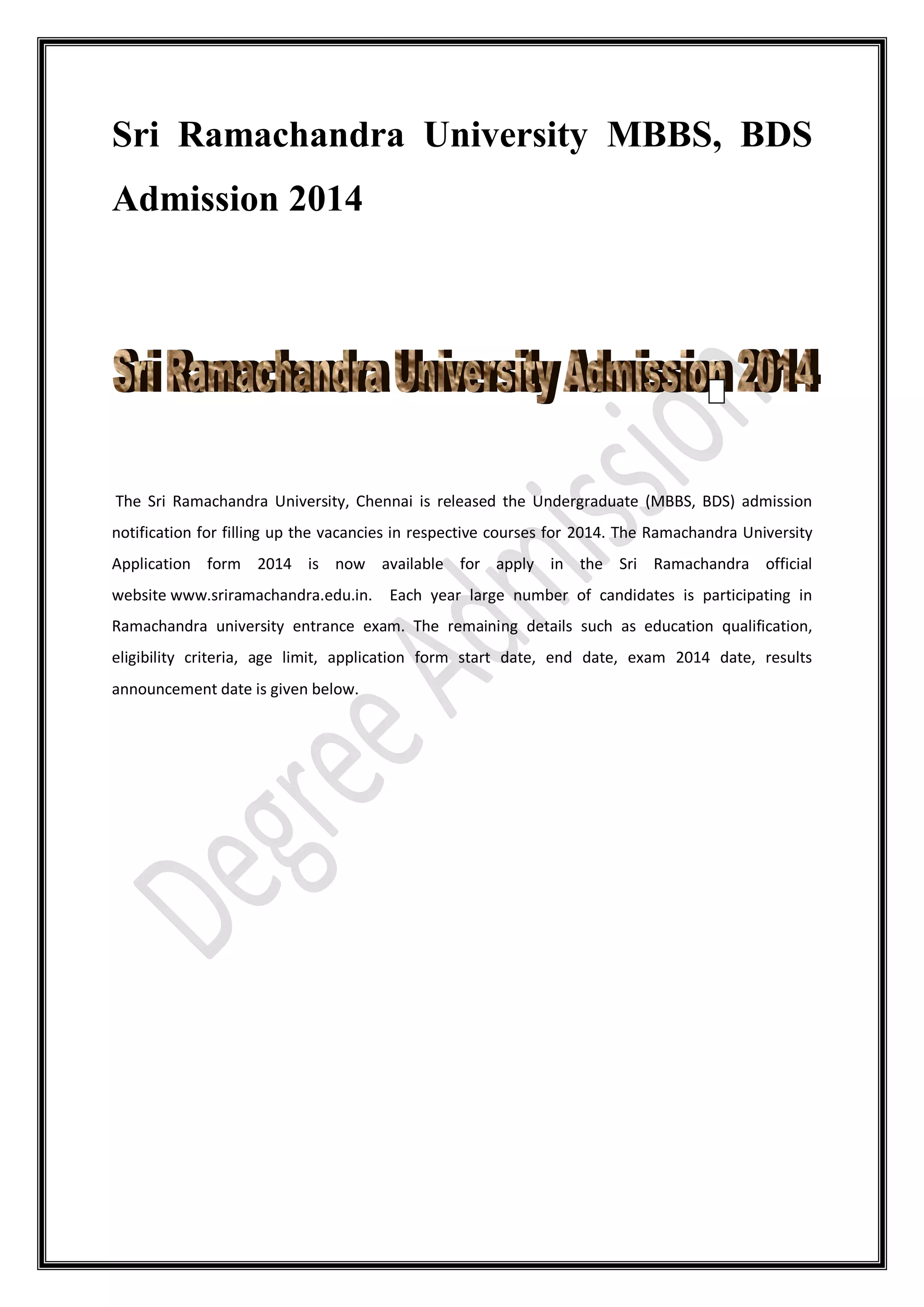 Ramachandra University mbbs / bds Notification | PDF