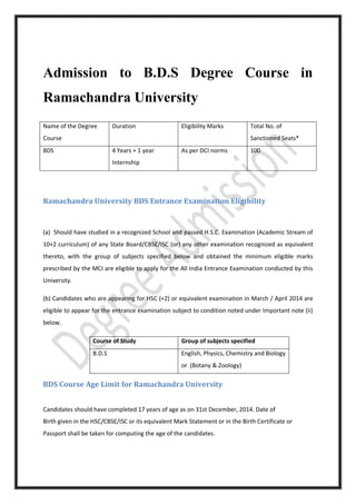 Ramachandra University mbbs / bds Notification | PDF