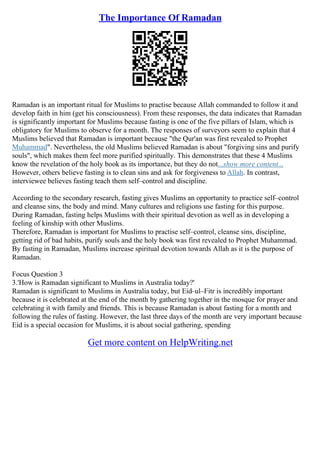 Ramadan Essay | PDF