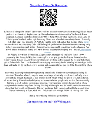 Ramadan Essay | PDF