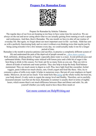 Ramadan Essay | PDF