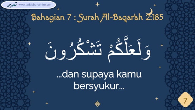 Satu Ayat Tentang Ramadhan : Surah Al-Baqarah Ayat 185 | PPT