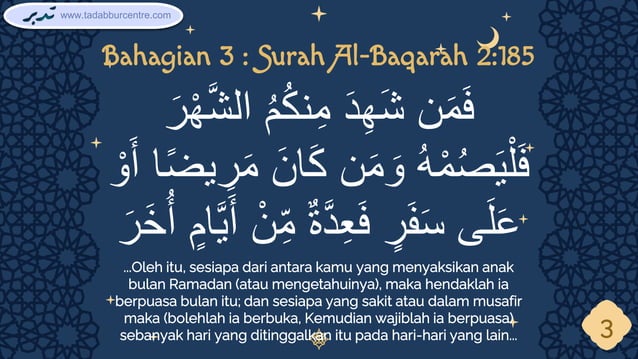 Satu Ayat Tentang Ramadhan : Surah Al-Baqarah Ayat 185 | PPT
