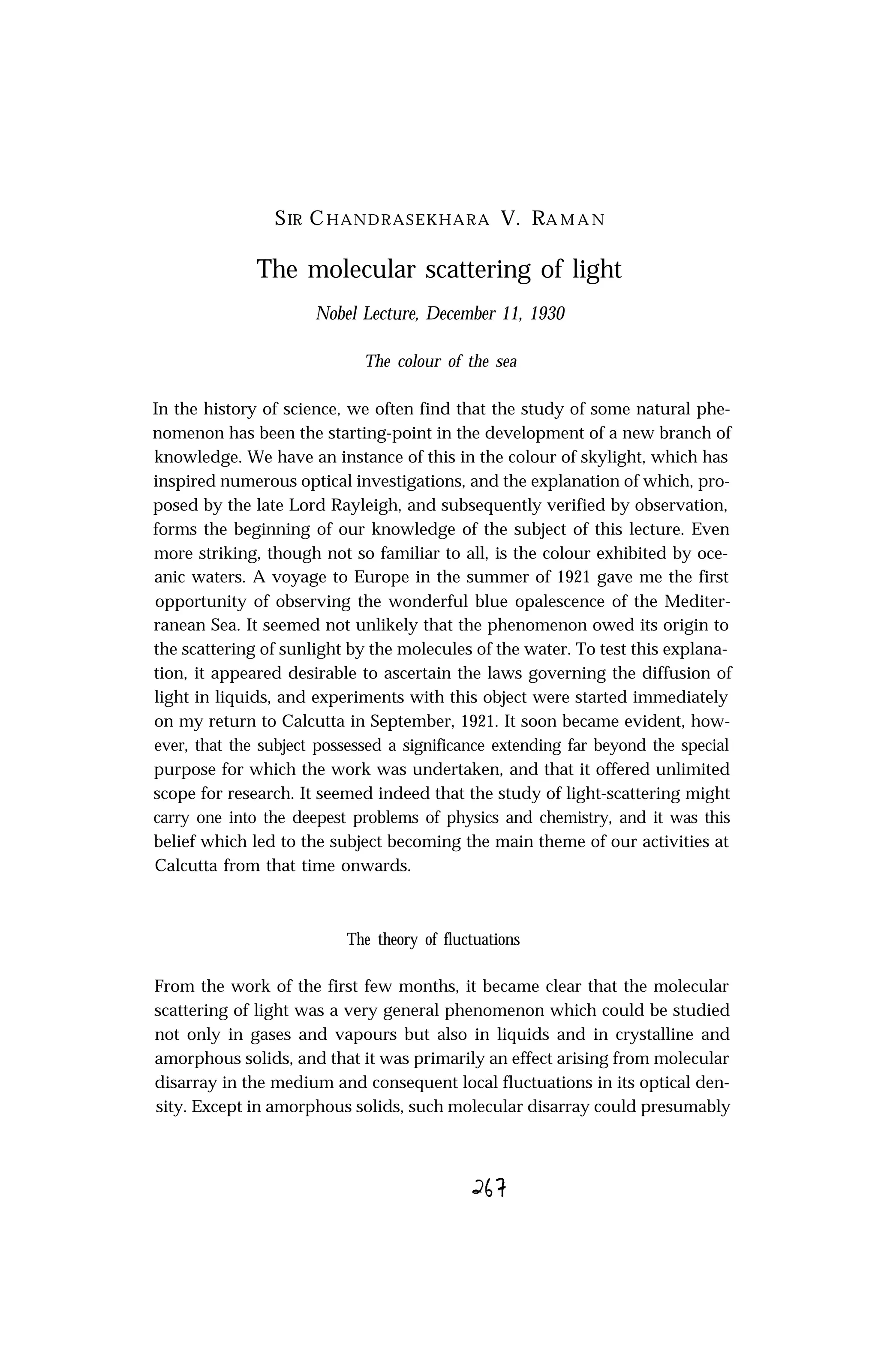 Raman cv-the-molecular-scattering-of-light-nobel-lecture | PDF