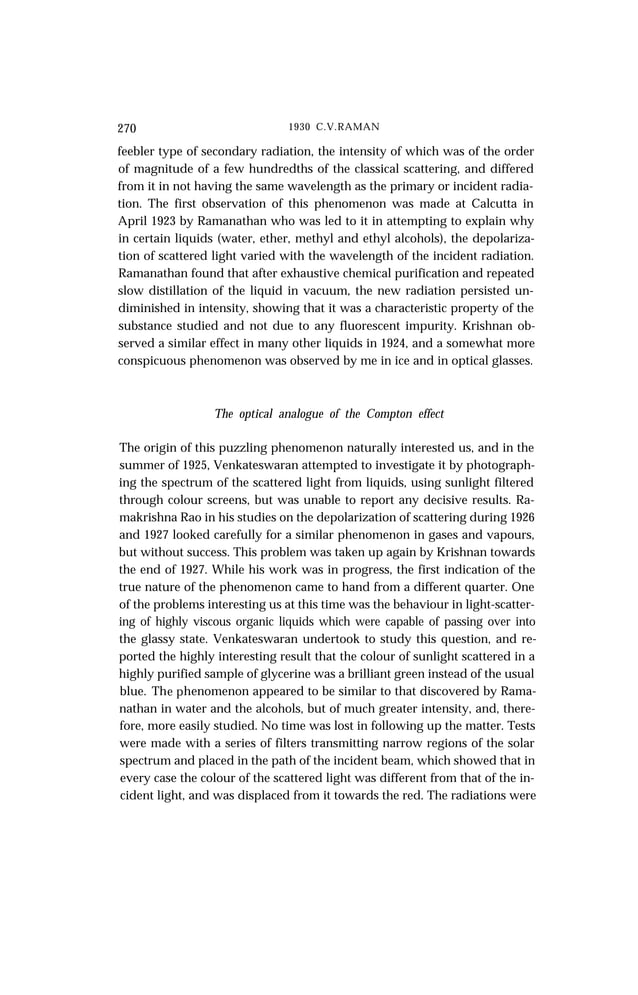 Raman cv-the-molecular-scattering-of-light-nobel-lecture | PDF