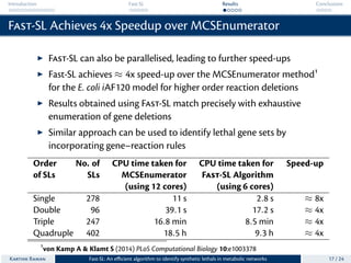 Fast-SL: An efficient algorithm to identify synthetic lethals in metabolic networks | PPT