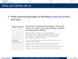 Fast-SL: An efficient algorithm to identify synthetic lethals in metabolic networks | PPT
