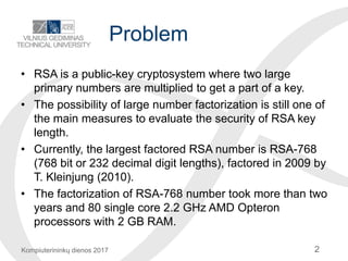 Efficiency of RSA Key Factorization by Open-Source Libraries and Distributed System Architecture ...