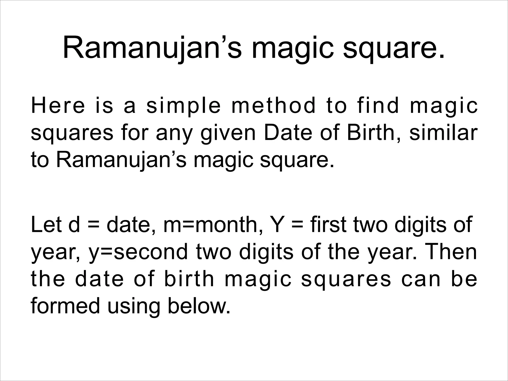 RAMANUJAN work and ramanujan prime , Ramanujan magic square | PDF