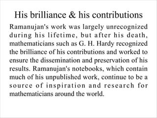 RAMANUJAN work and ramanujan prime , Ramanujan magic square | PPT