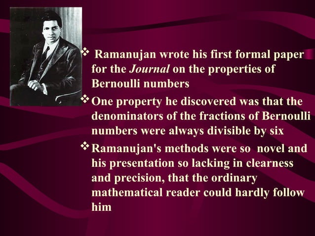 Mathematics genius Ramanujan biography .ppt