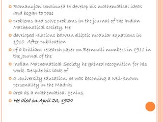Ramanujan a great mathematician | PPT