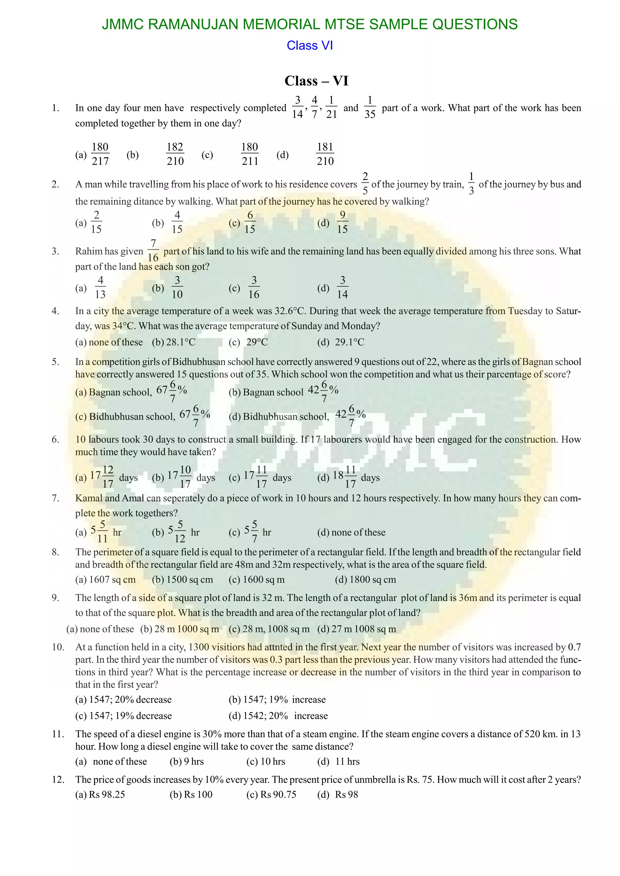 Ramanujan class 6 | PDF