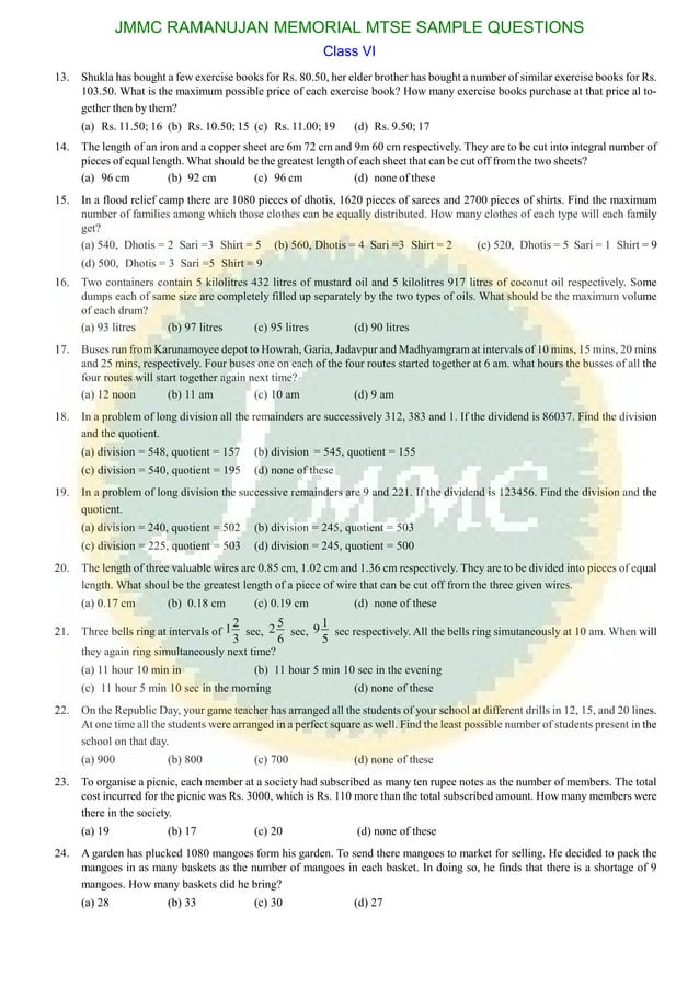 Ramanujan class 6 | PDF | Homework and Study | Education