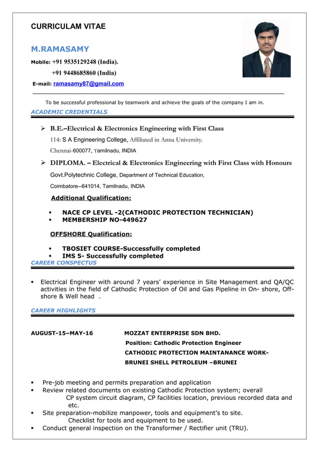 RAMASAMY (NACE CERTIFIED CP LEVEL II ENGINEER) | PDF