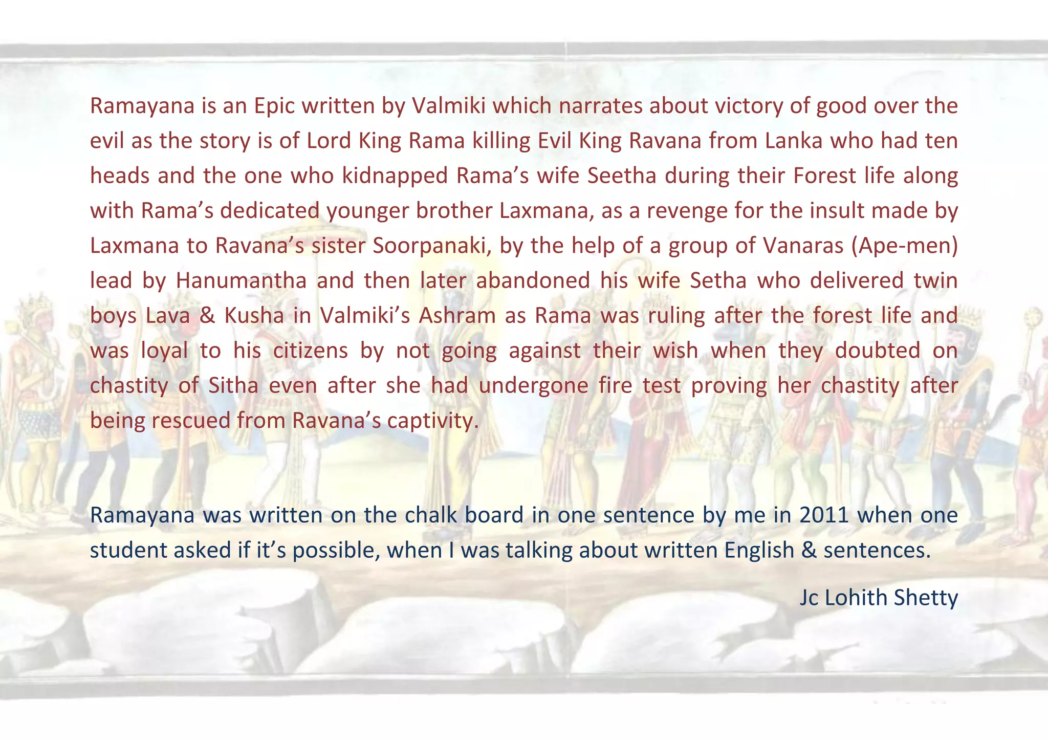 Ramayana in One Sentence | PDF