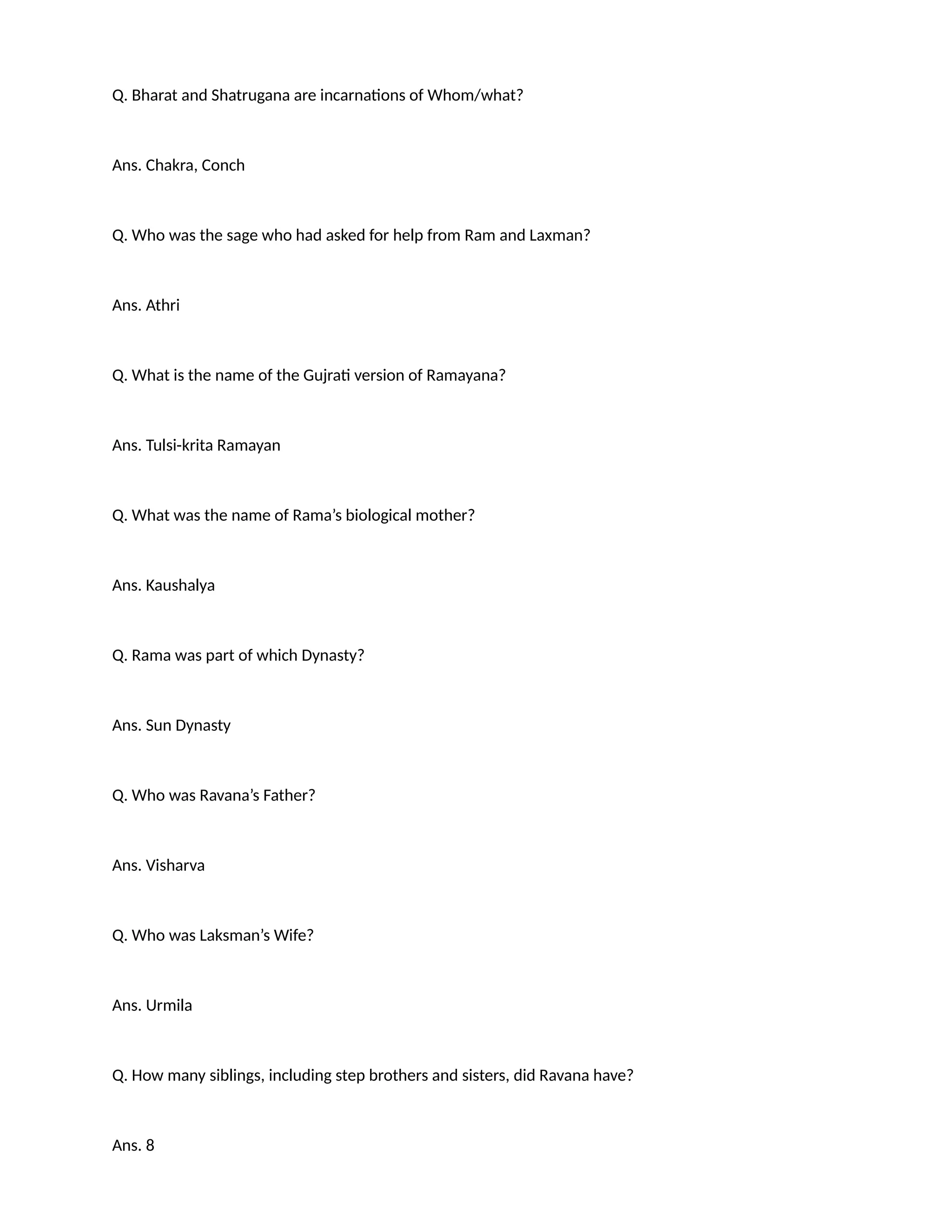 Valmiki Ramayana Quiz For AyodhyaChampion Contest | DOCX