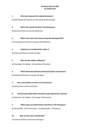 Valmiki Ramayana Quiz For AyodhyaChampion Contest | DOCX