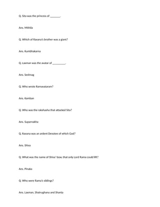 Valmiki Ramayana Quiz For AyodhyaChampion Contest | DOCX