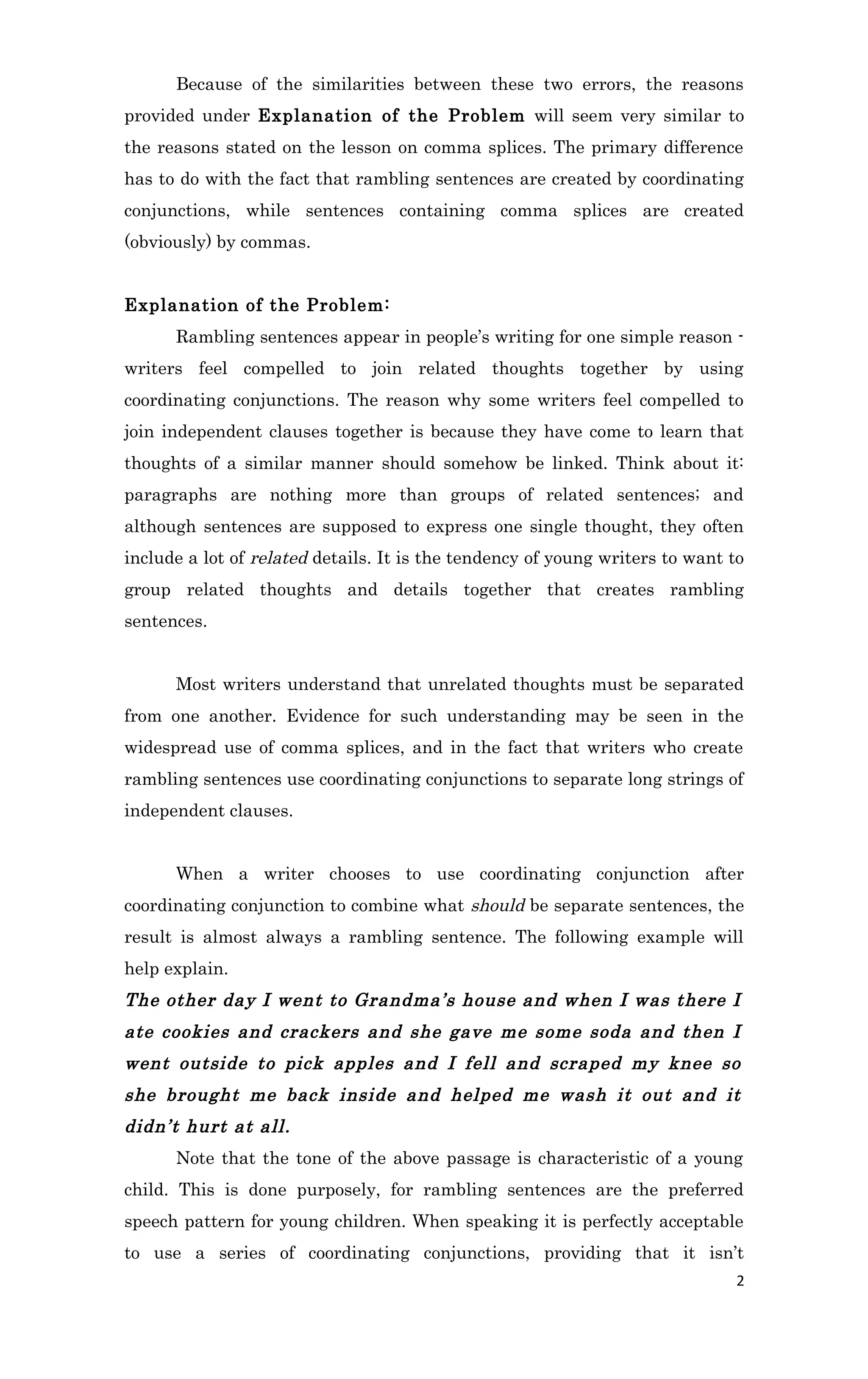 Rambling sentences handout | DOC