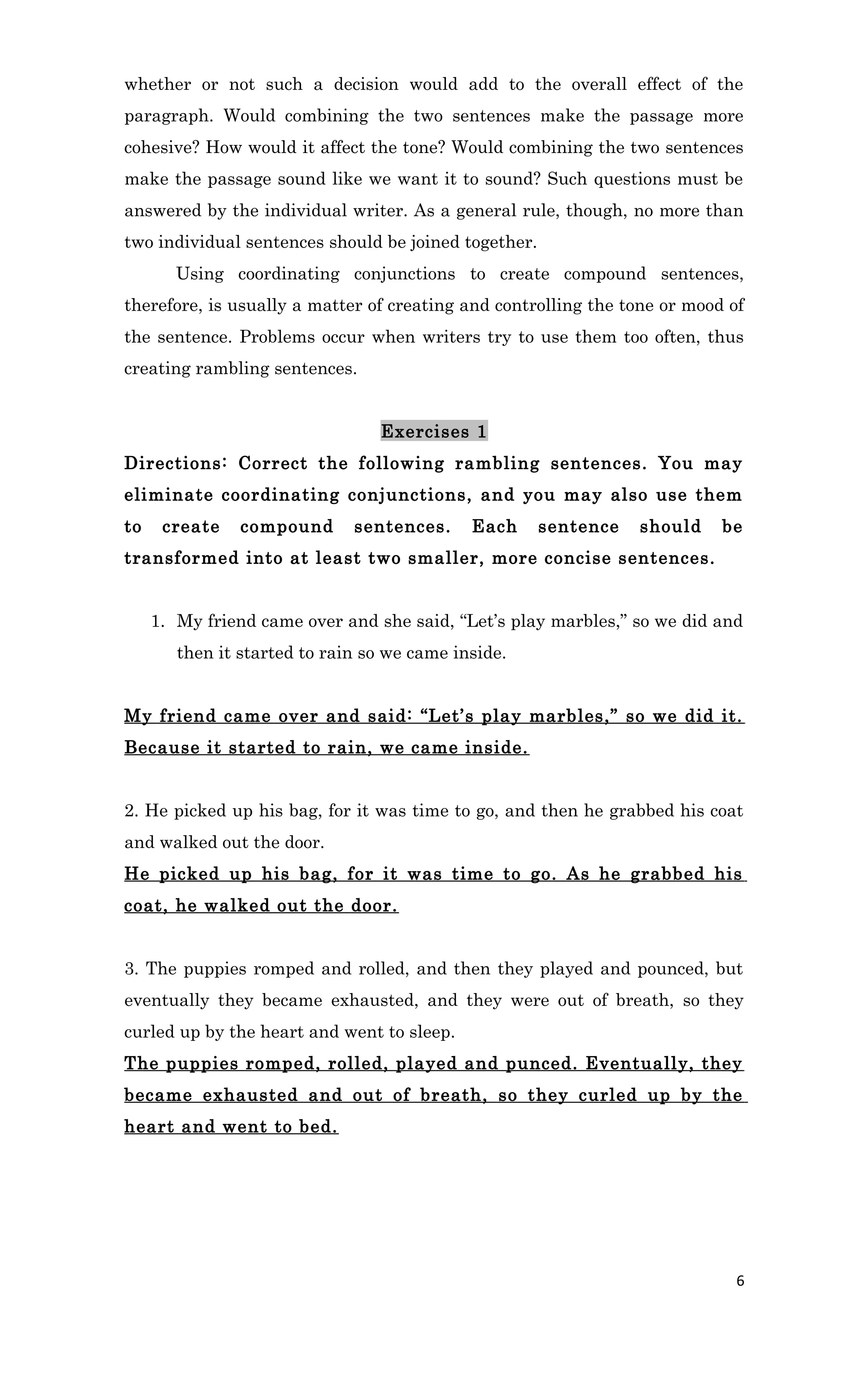Rambling sentences handout | DOC
