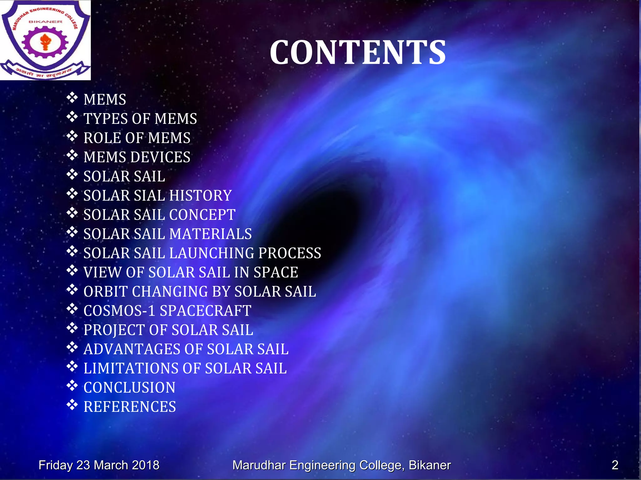 MEMS and Solar Sail for Space Application | PPT