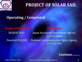 MEMS and Solar Sail for Space Application | PPT