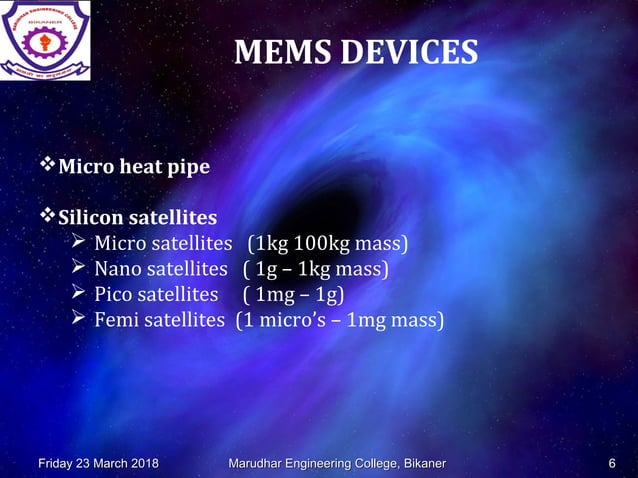 MEMS and Solar Sail for Space Application | PPT | Physics | Science