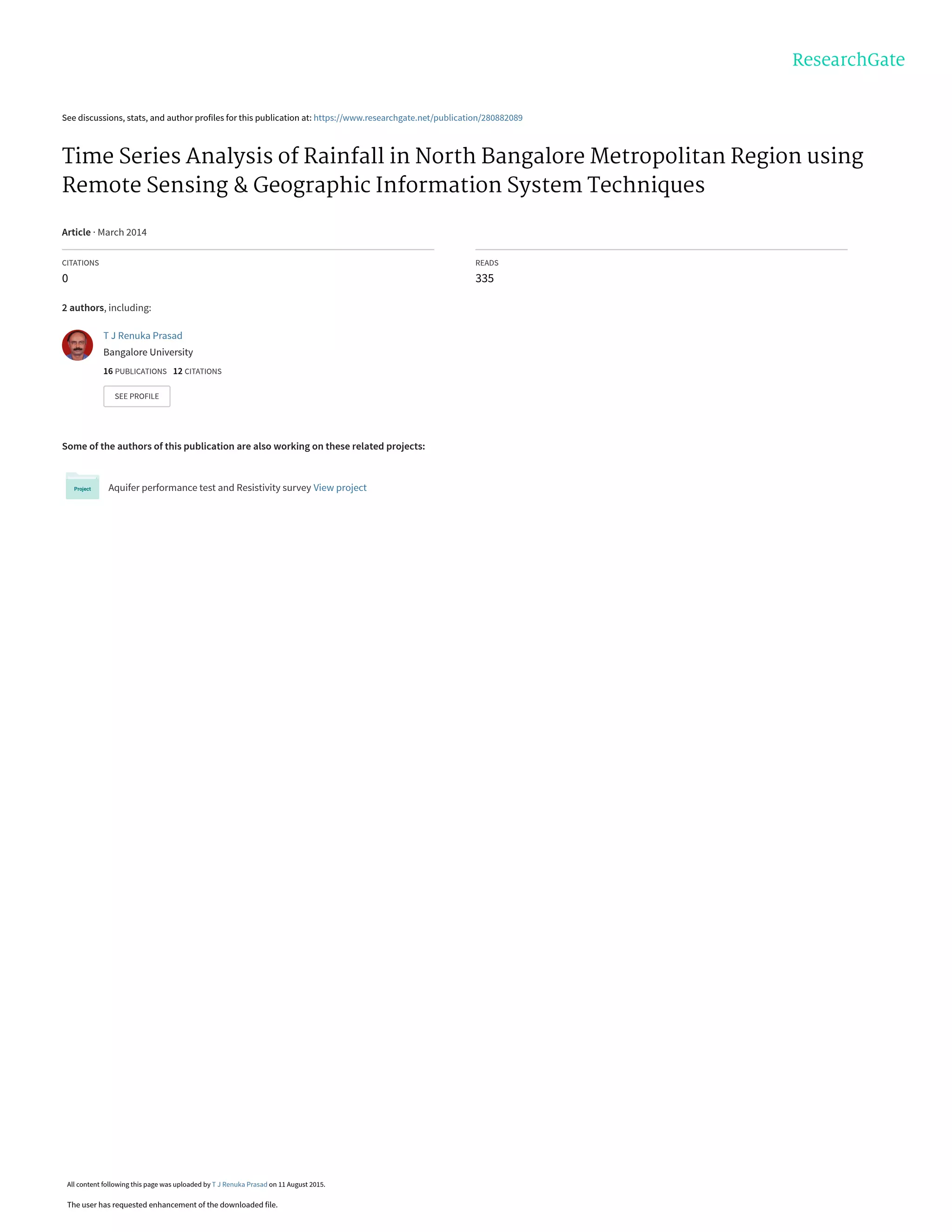 Time Series Analysis of Rainfall in North Bangalore Metropolitan Region ...