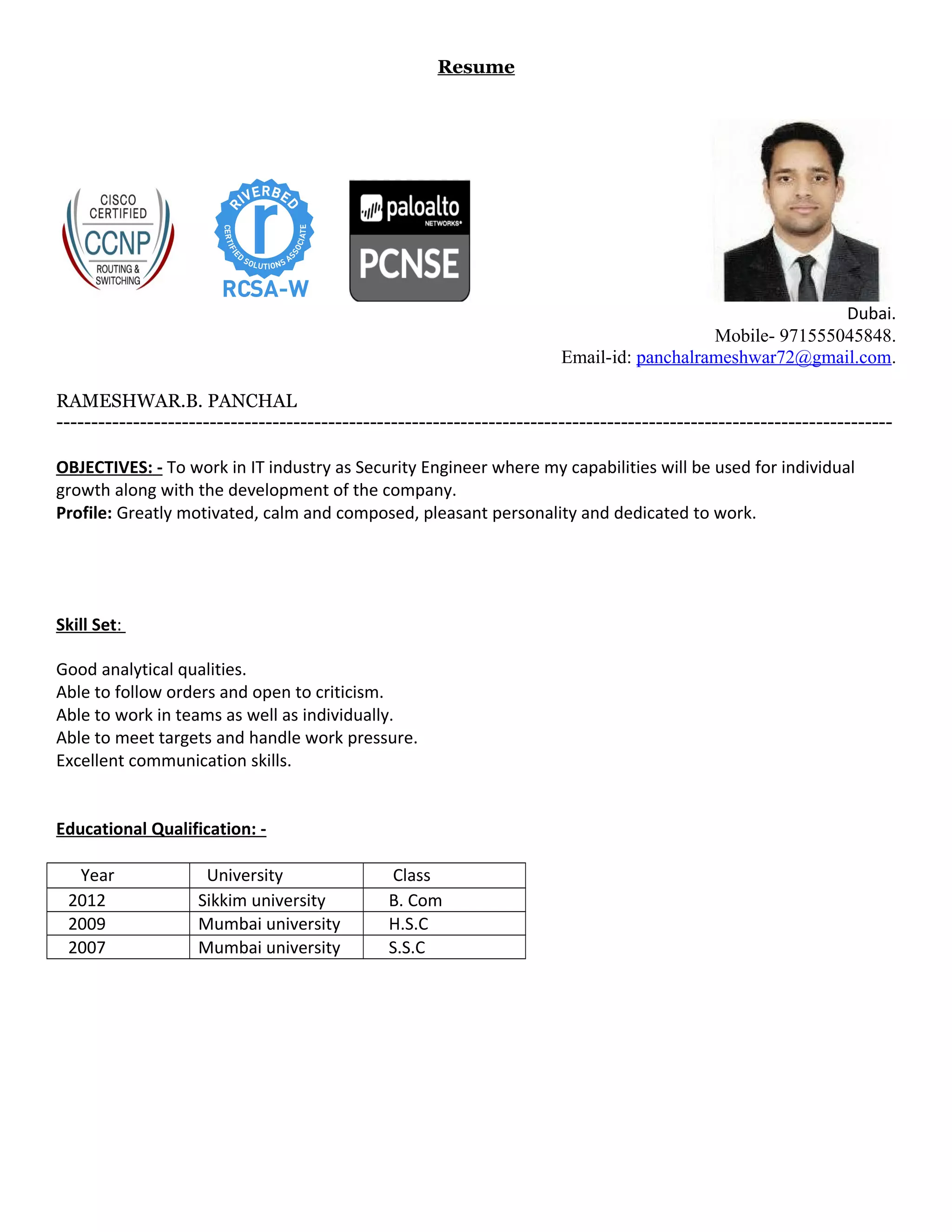 Rameshwar panchal Resume | DOC