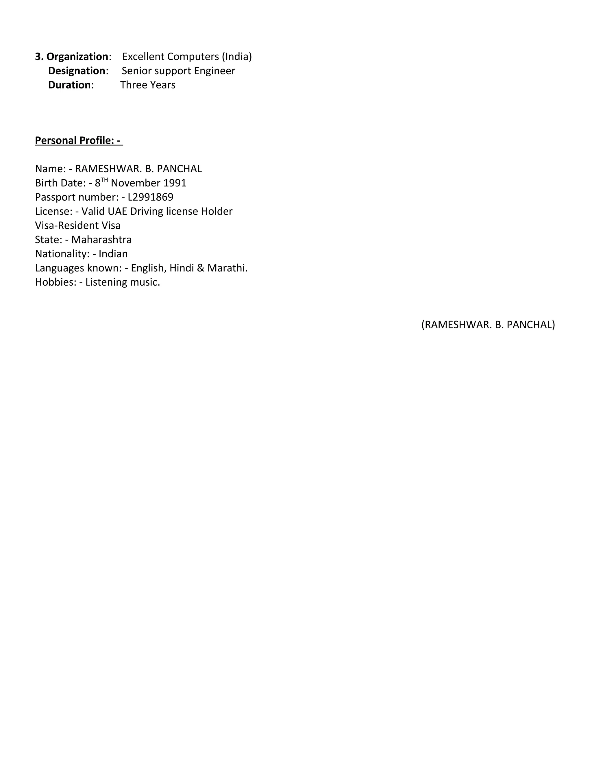 Rameshwar panchal Resume | DOC